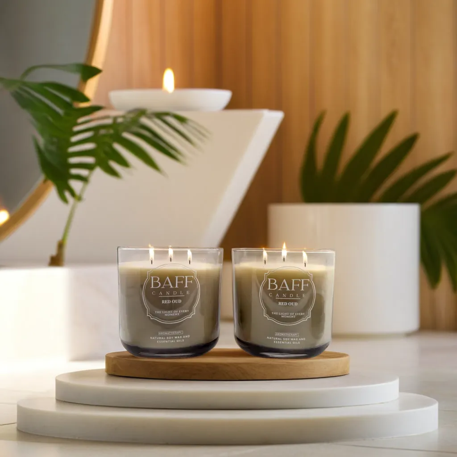 Red Oud Soy Wax Luxury Candle (Three Wick) - Baff Candle