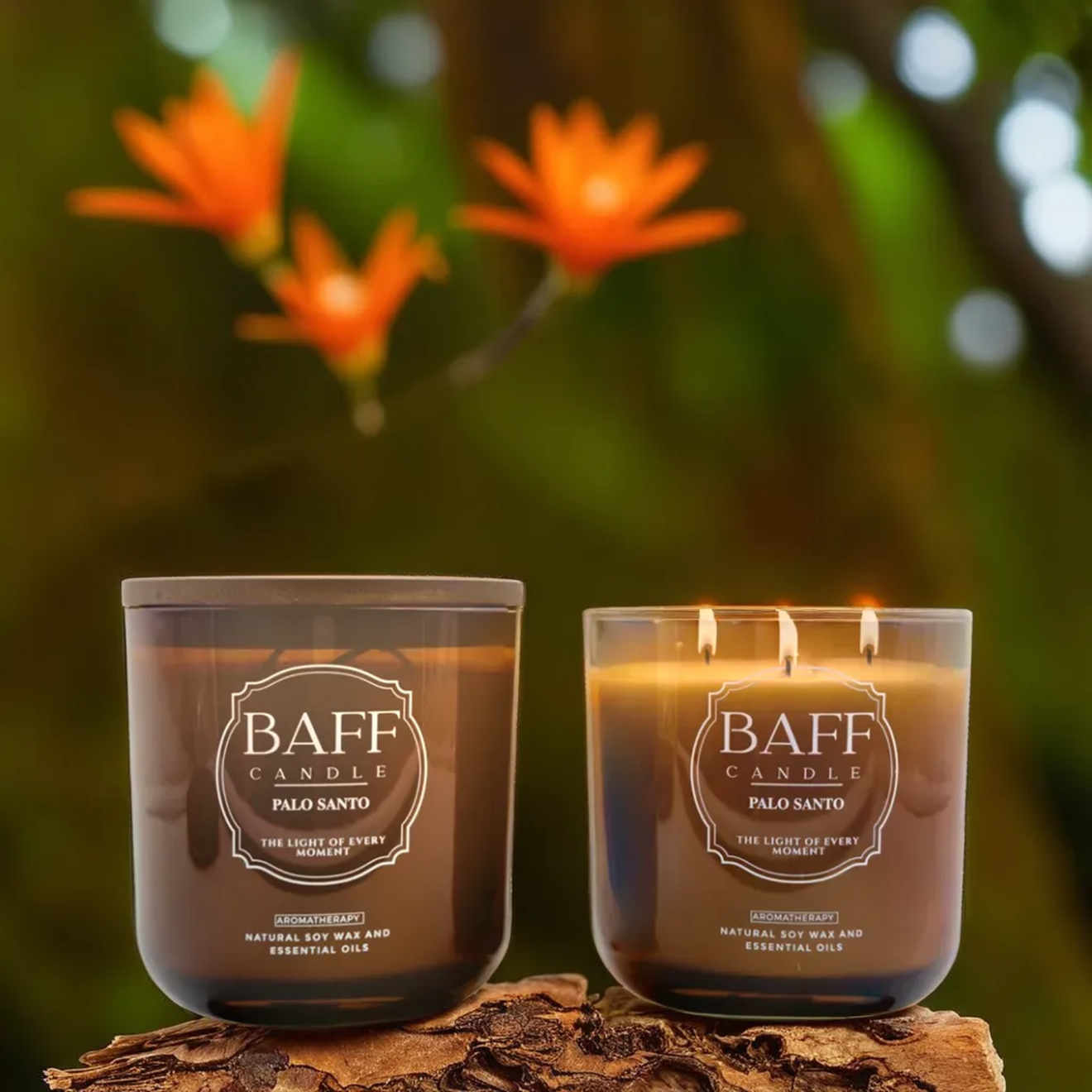 Palo Santo Soy Wax Luxury Candle (Three Wick) - Baff Candle